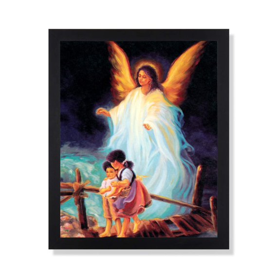African American Guardian Angel Protecting Children on Bridge Religious ...