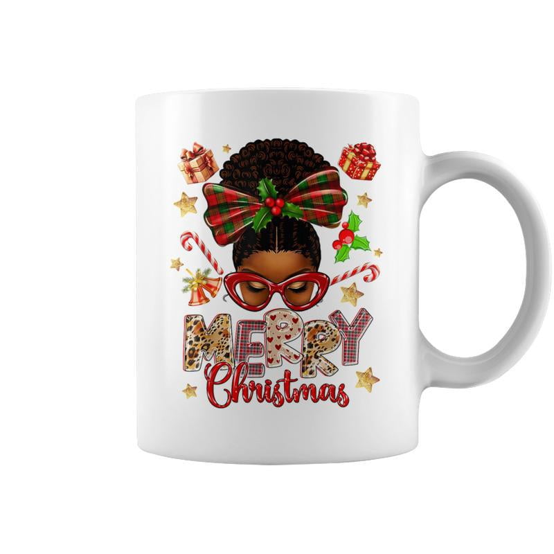 African American Merry Christmas Black Xmas Afro Puff Women Coffee Mugs ...