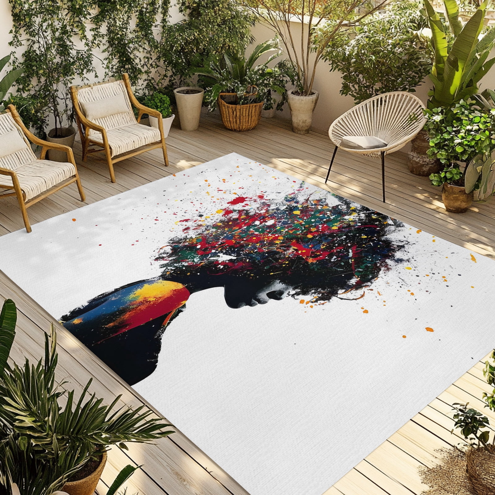 African American Outdoor Rug 5x8 ft Colorful Sparkles Female Portrait ...
