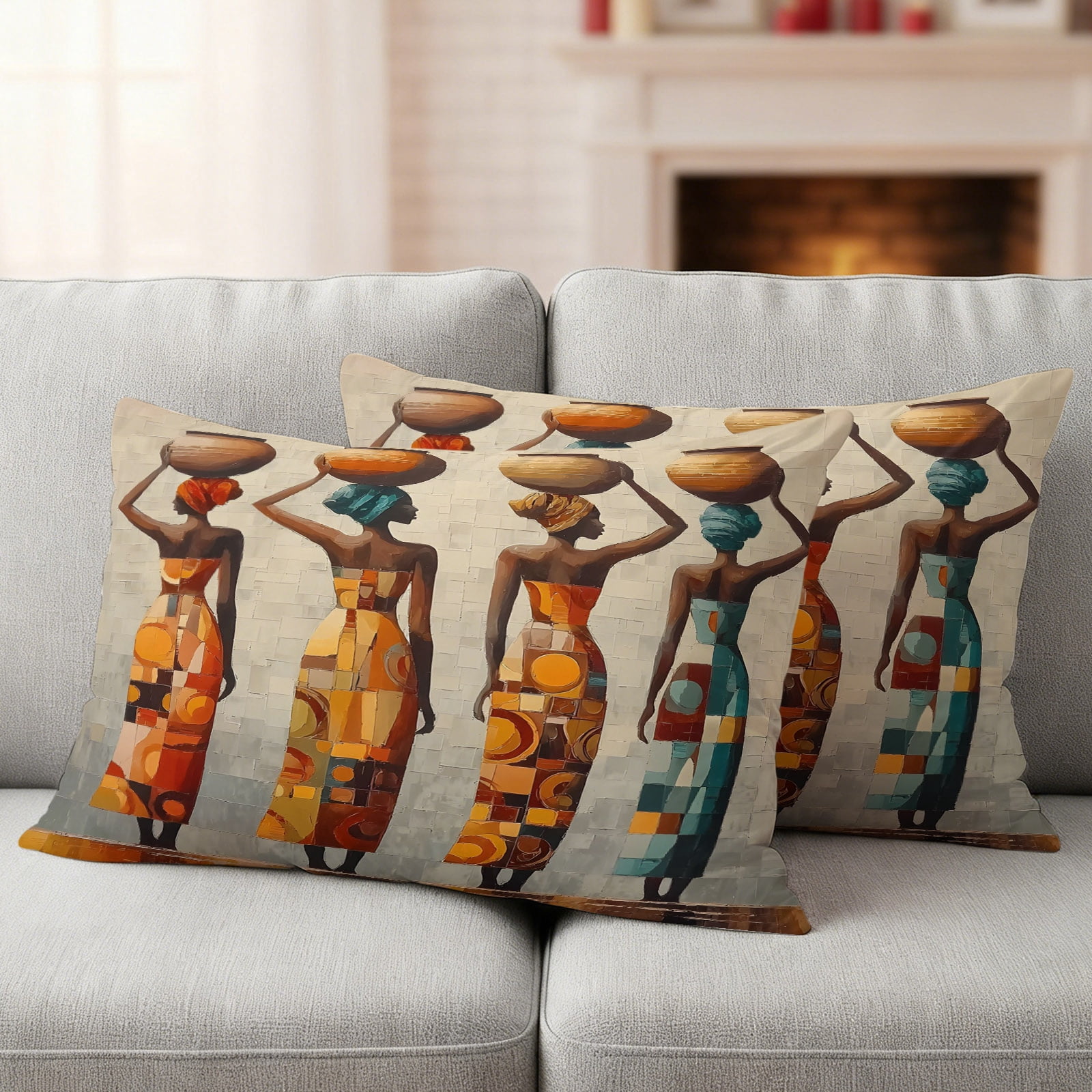 African American Pillow Covers 2 Pack Black Woman Dress African Tribe ...
