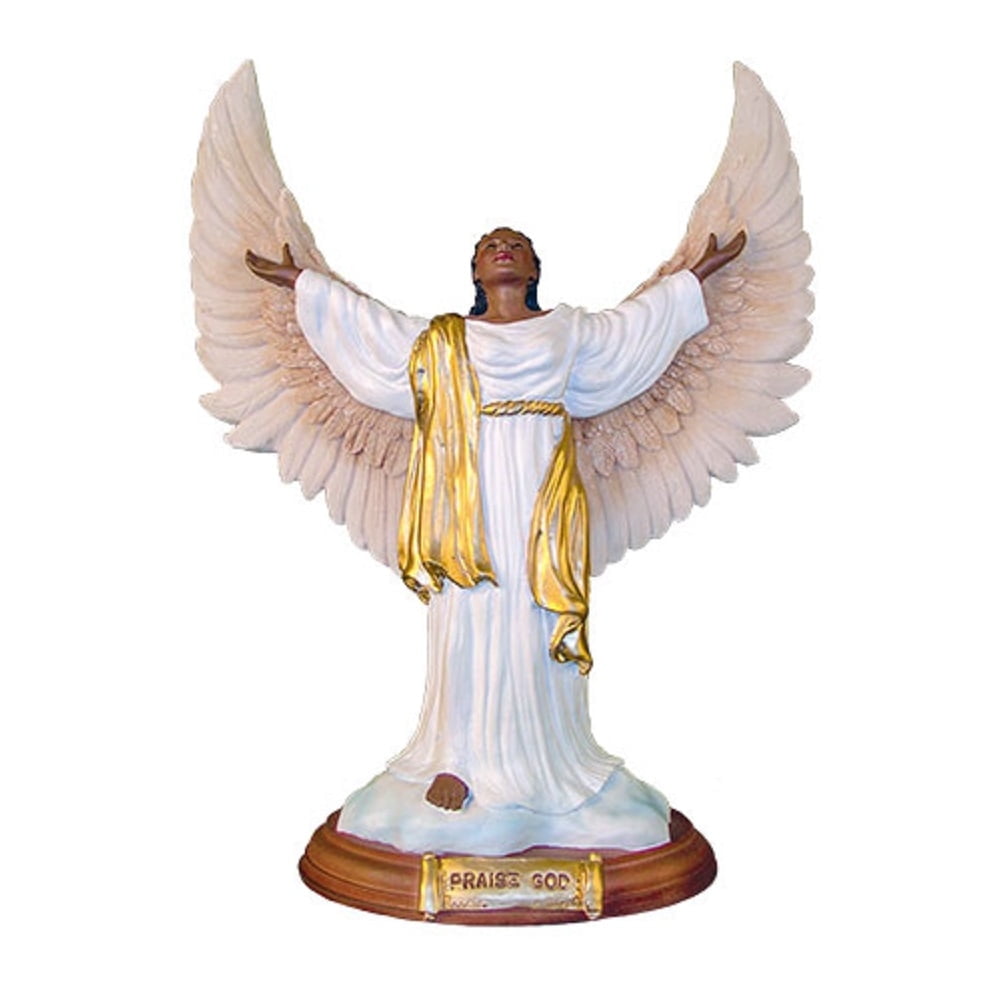 African American Praise God Golden Open Armed Angel Figurine Praise ...