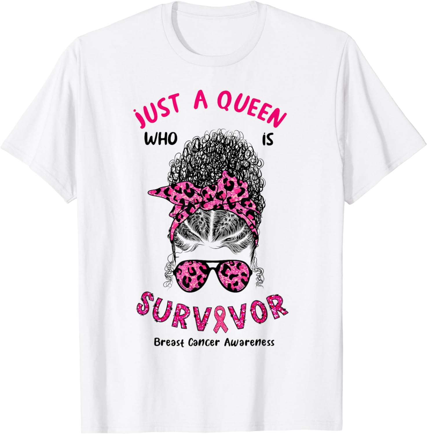 African American Queen Messy Bun Survivor Breast Cancer Afro T-Shirt ...