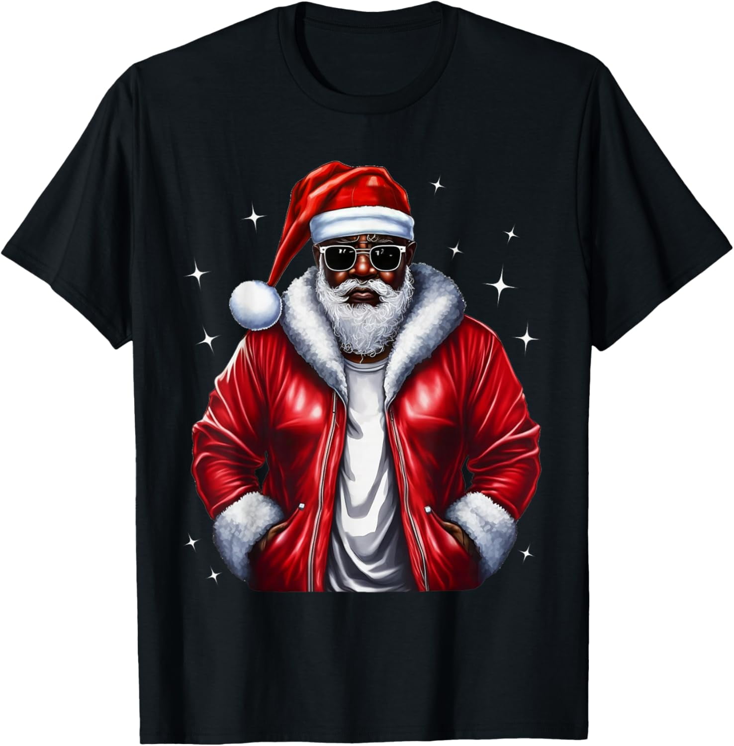 African American Santa Christmas Pajama Cool Black X-Mas T-Shirt ...