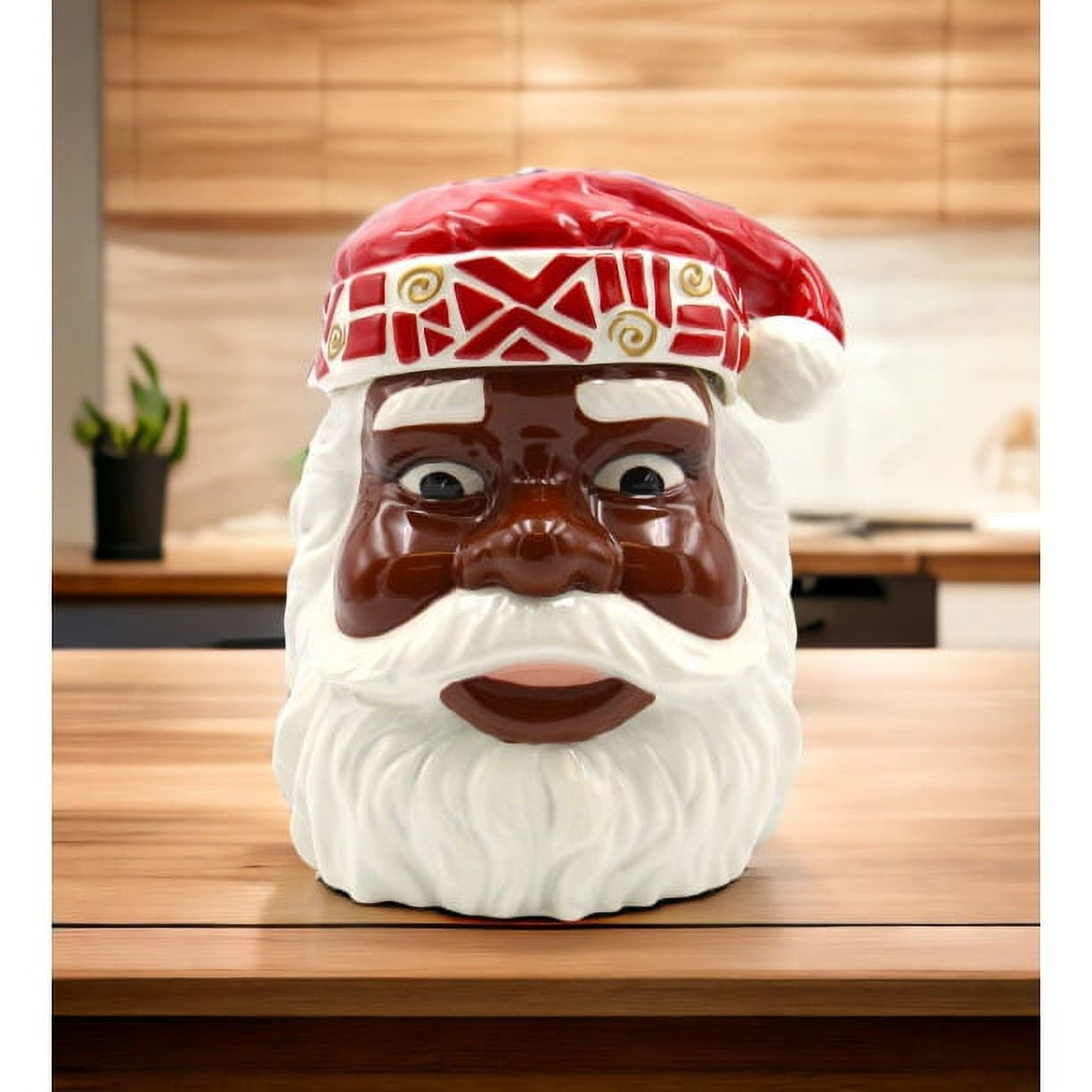 African American Santa Cookie Jar 9x7.75x10.25 Ceramic Holiday ...