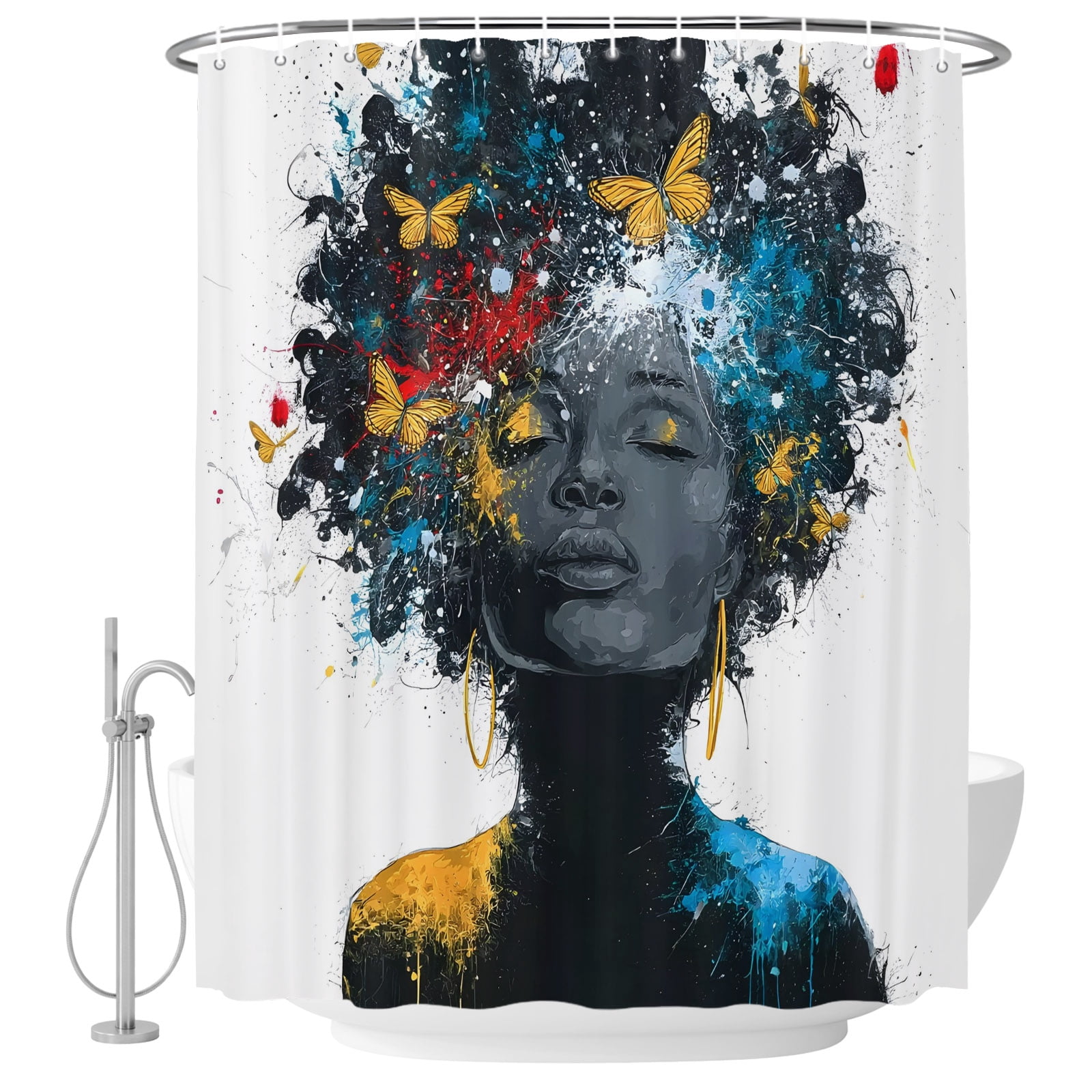 African American Shower Curtain Set with Hooks, Female Portrait ...
