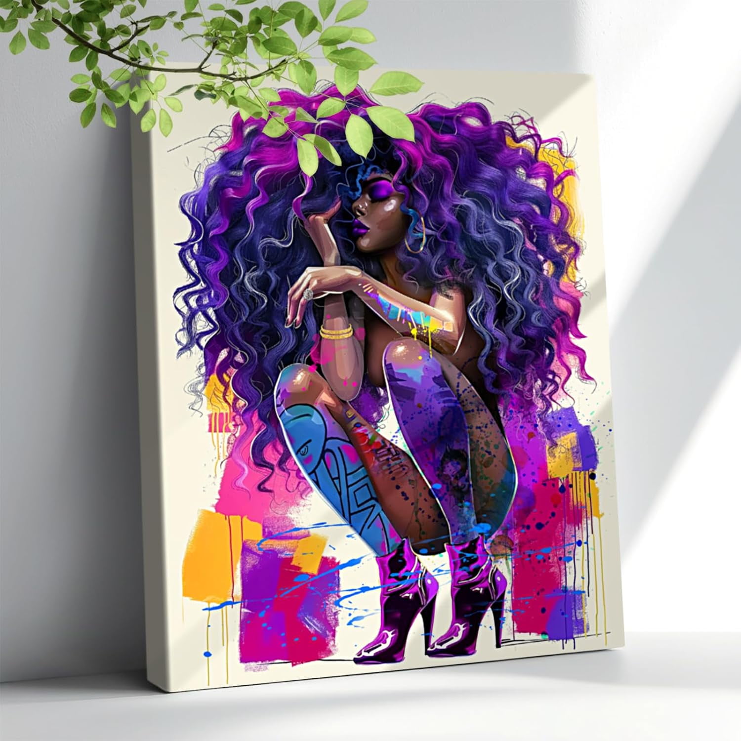 African American Wall Art Abstract Black Girl Canvas Wall Decor Butterfly Black Woman Painting ...