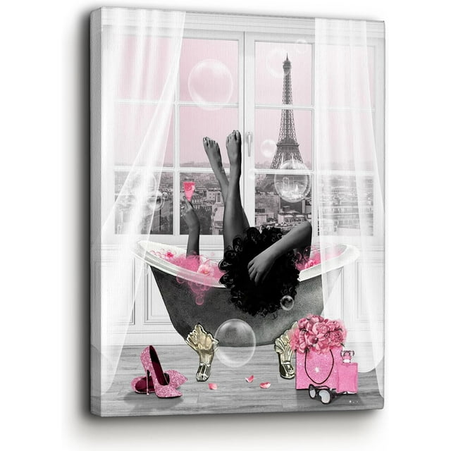 African American Wall Art Black Girl In Bathtub Canvas Wall Art Poster Prints Modern African ...