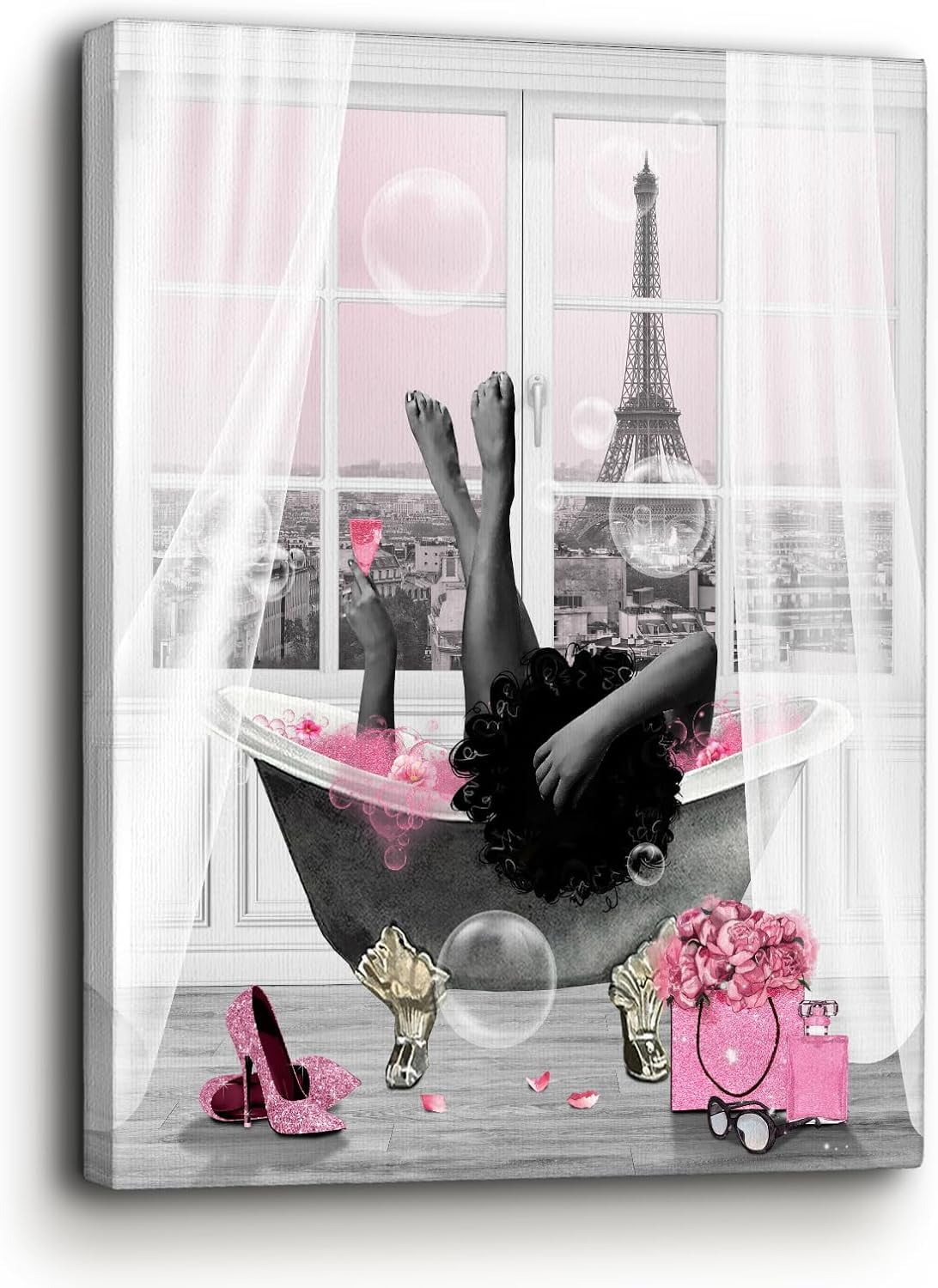 African American Wall Art Black Girl In Bathtub Canvas Wall Art Poster ...