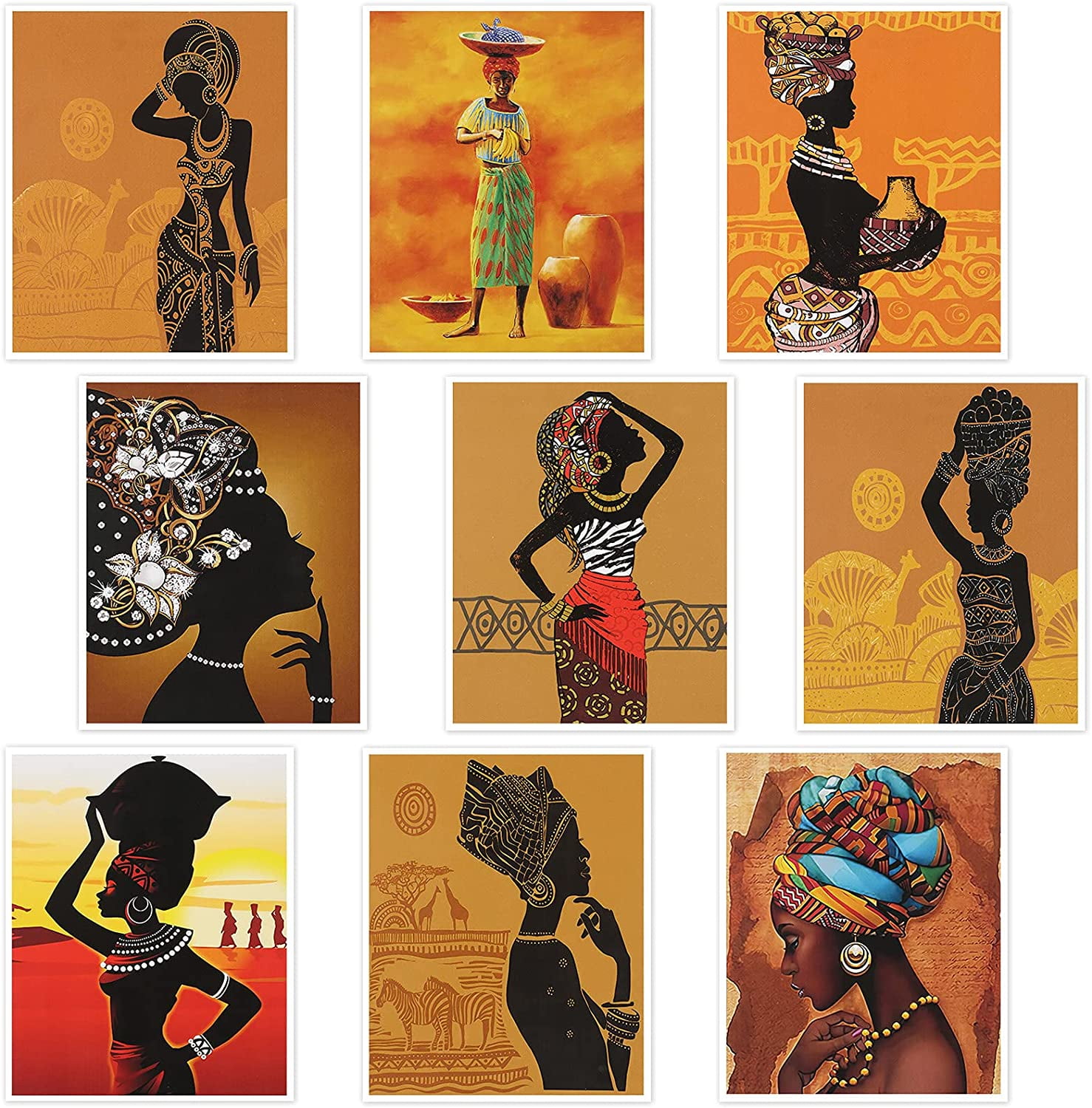 African American Wall Art Painting Retro Style Black Woman Ethnic Ancient Theme Diamond Girl ...