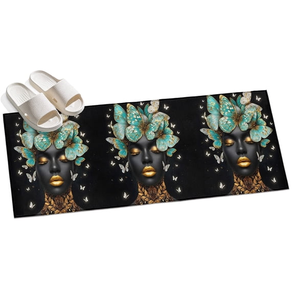 African American Washable Area Rug 2 x 6 ft Woman Portrait Butterfly ...