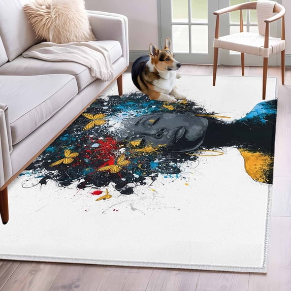 African American Washable Area Rug 4x6 Female Portrait Butterfly ...