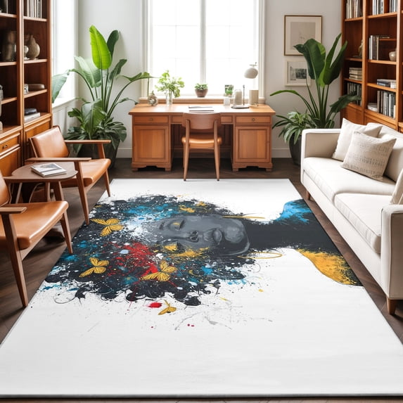 African American Washable Area Rug 6 x 9 ft Female Portrait Butterfly ...