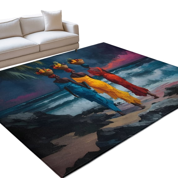 African American Woman Area Rugs 5x7ft Coastal Ocean Blue Yellow Red ...