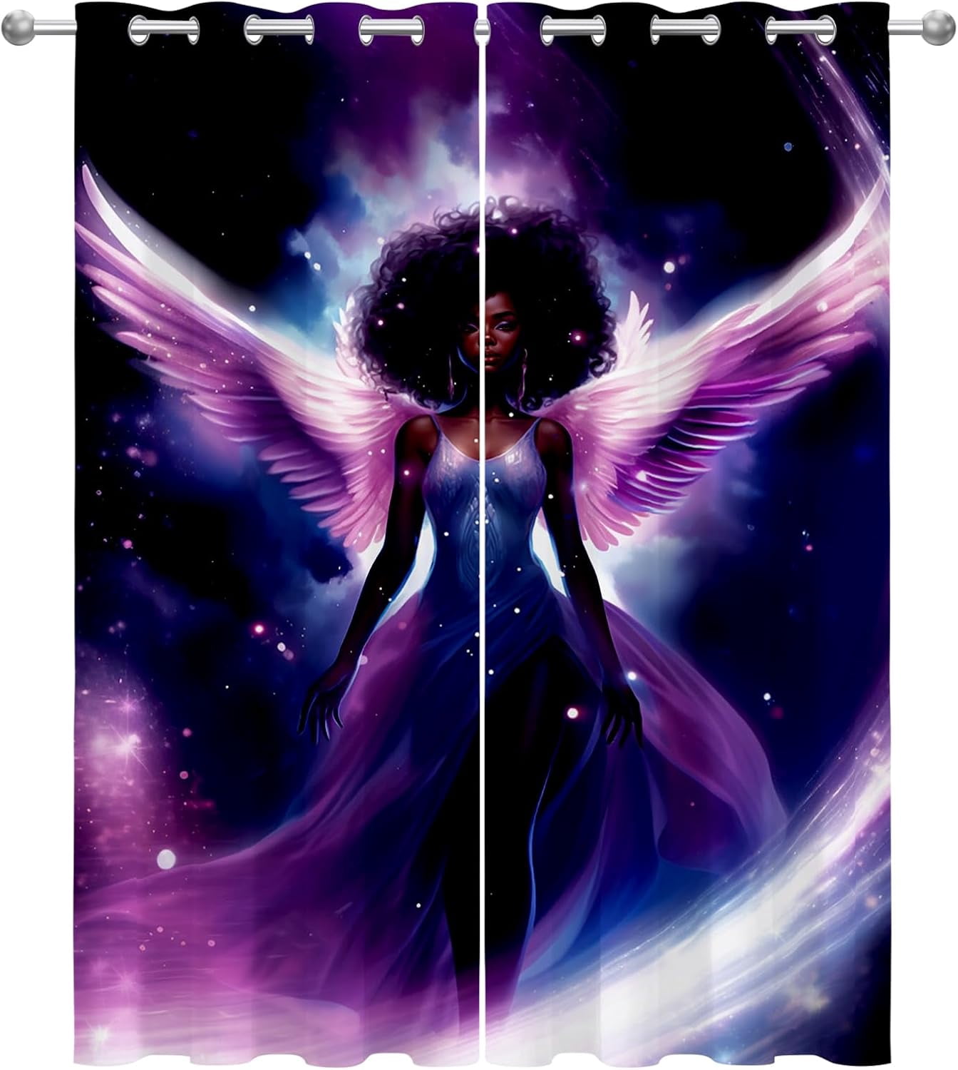 African American Woman Blackout Curtains, Angel Wings Black Girl ...