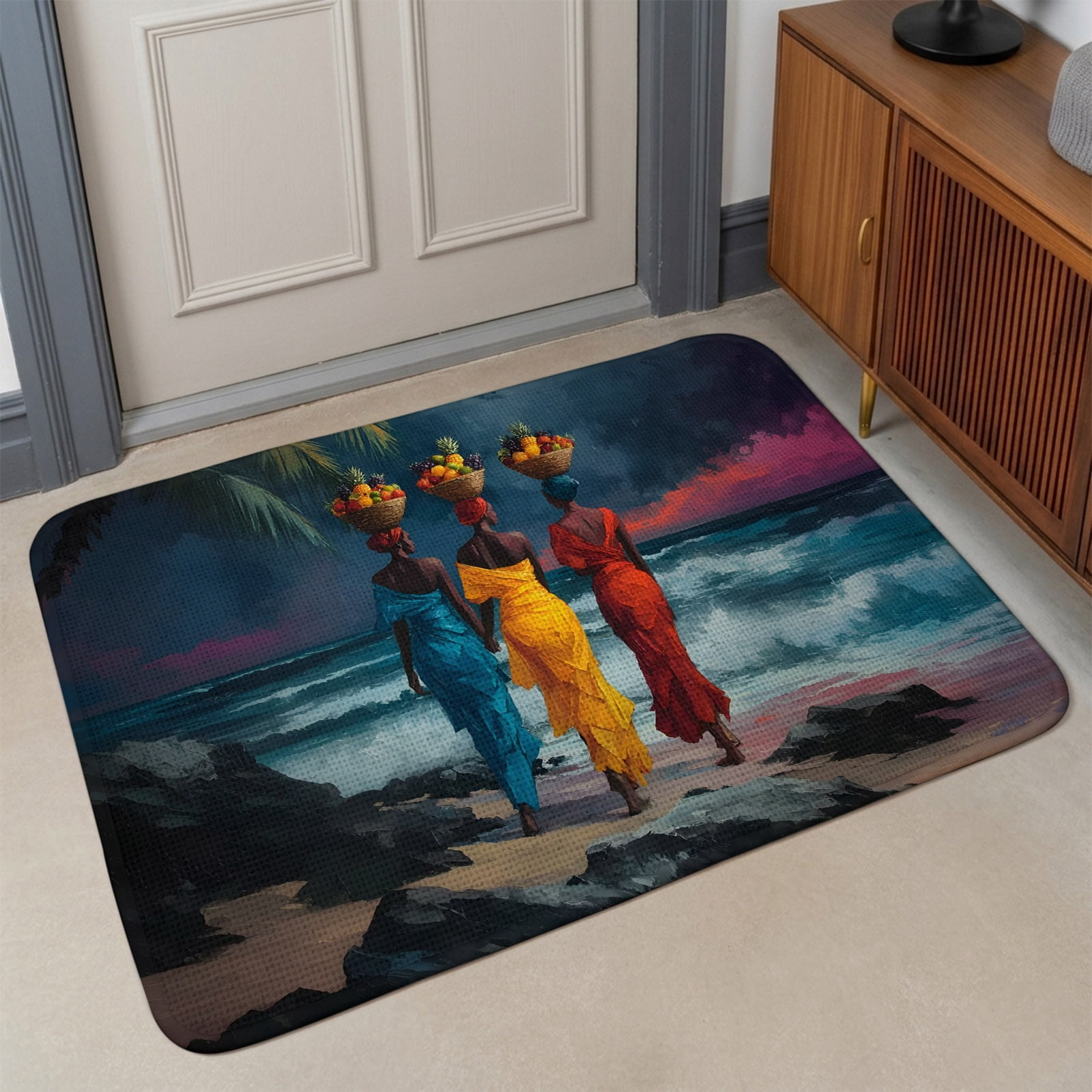 African American Woman Front Door Mat Indoor Entrance, Coastal Ocean ...