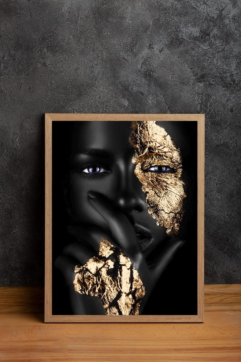African American Woman Gold Makeup Wall Art Print, Unframed Paper ...