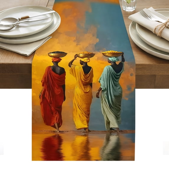 African American Woman Table Runner Black Girls Retro Ethnic Orange ...