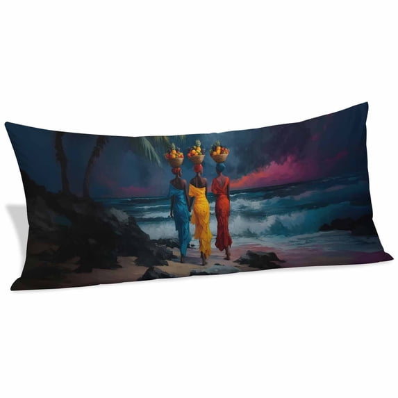 African American Woman Throw Pillow Covers, Coastal Ocean Blue Yellow ...