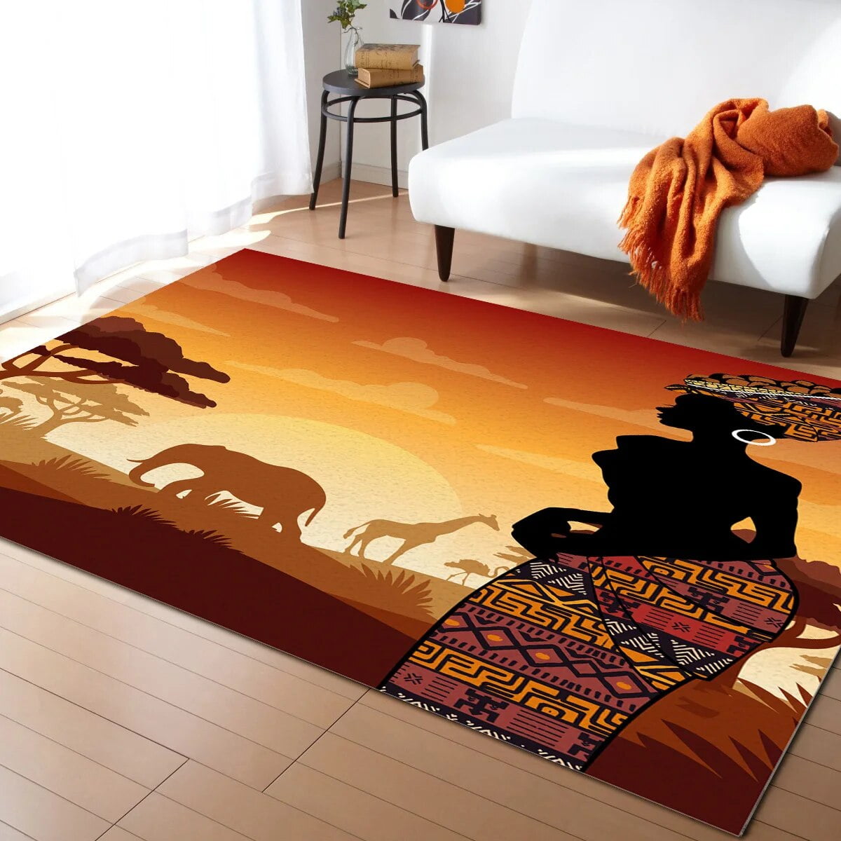 African American Women Ethnic Wind Elephant Forest Living Room Floor ...