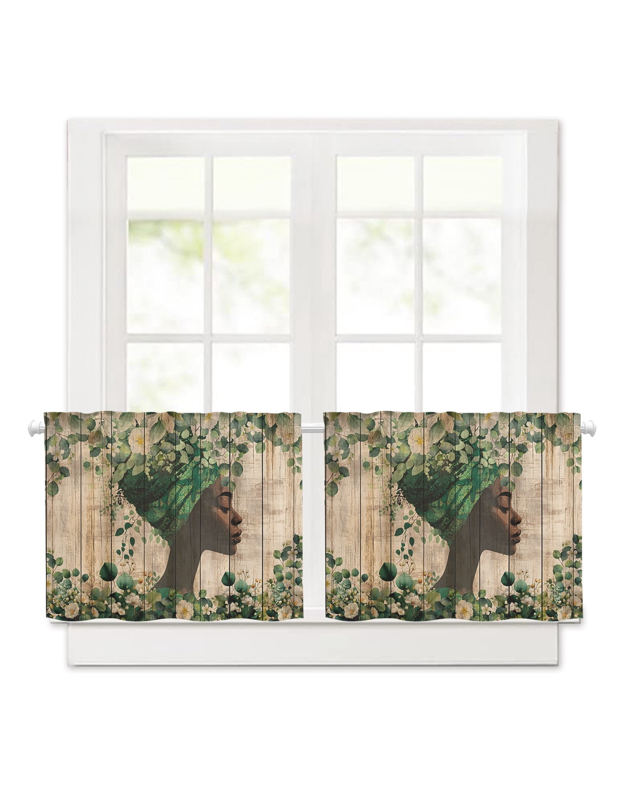 African-American Women Plant on Wooden Short Blackout Curtains 24 Inch ...