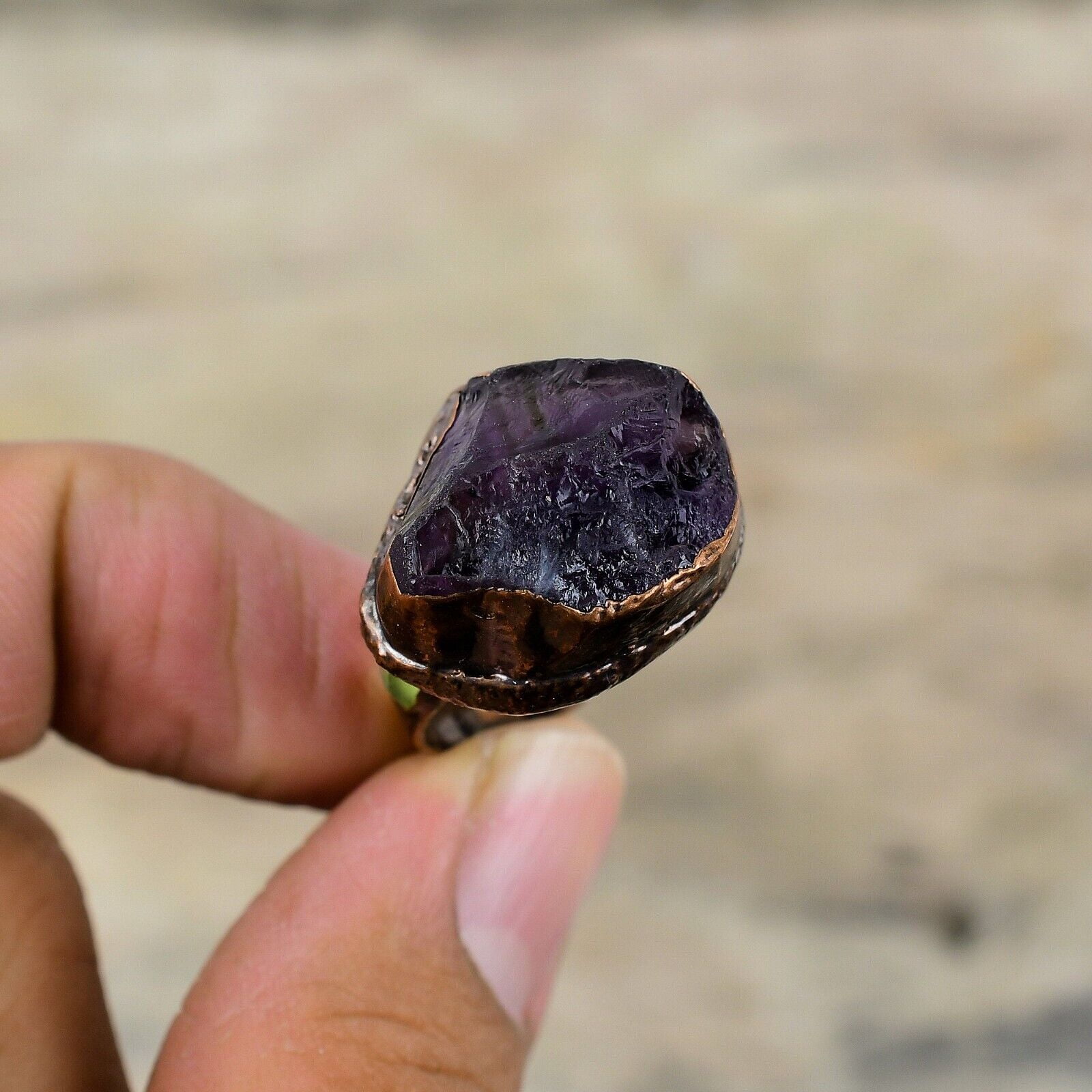 African Amethyst Rough Electroformed Adjustable Ring Size Adjustable ...