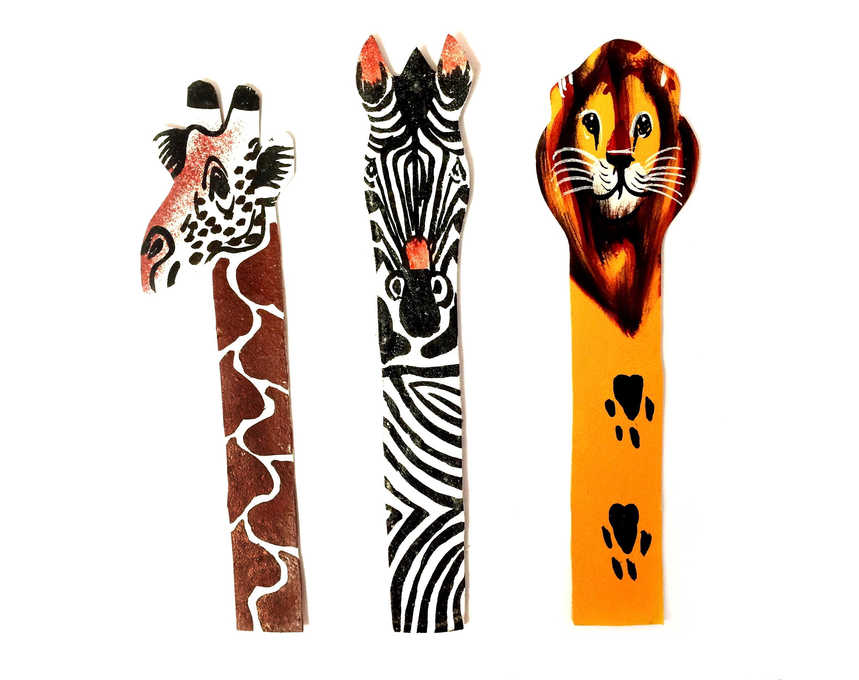 African Animal Leather Bookmark Safari Set - Fair Trade Giraffe, Lion ...
