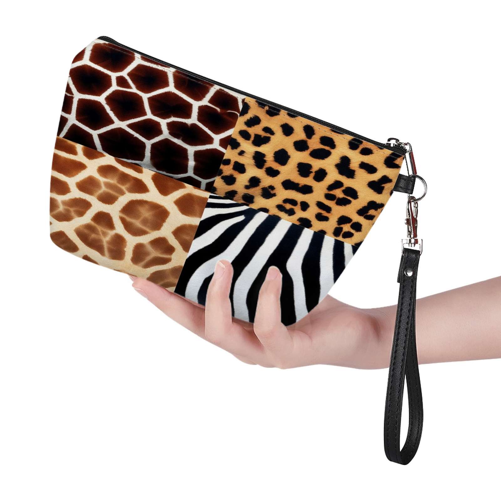 African Animal Skin Textures Collage Leather Makeup Bag Small Travel ...