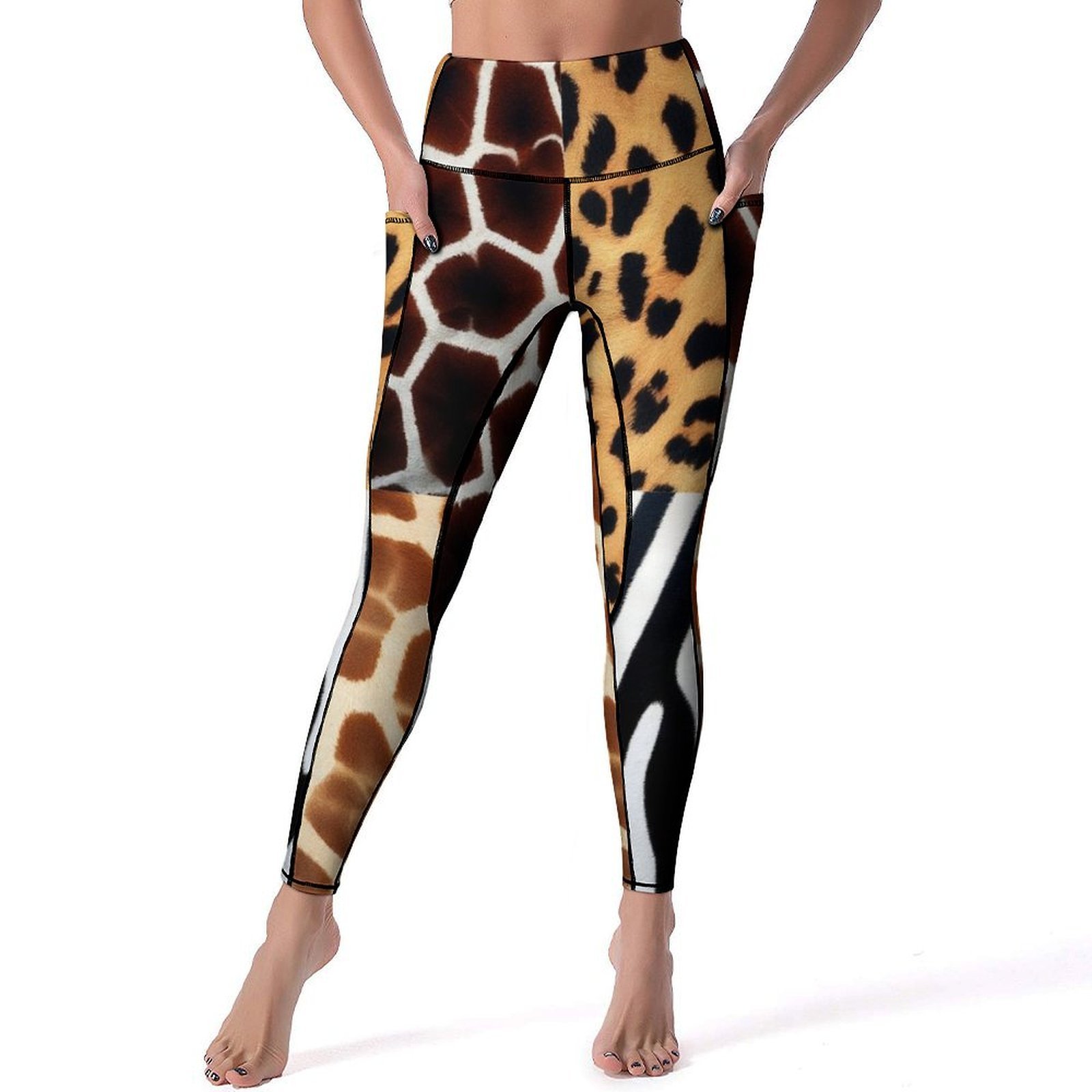 African Animal Skin Textures Collage Leggings Fitness Gym Yoga Pants ...