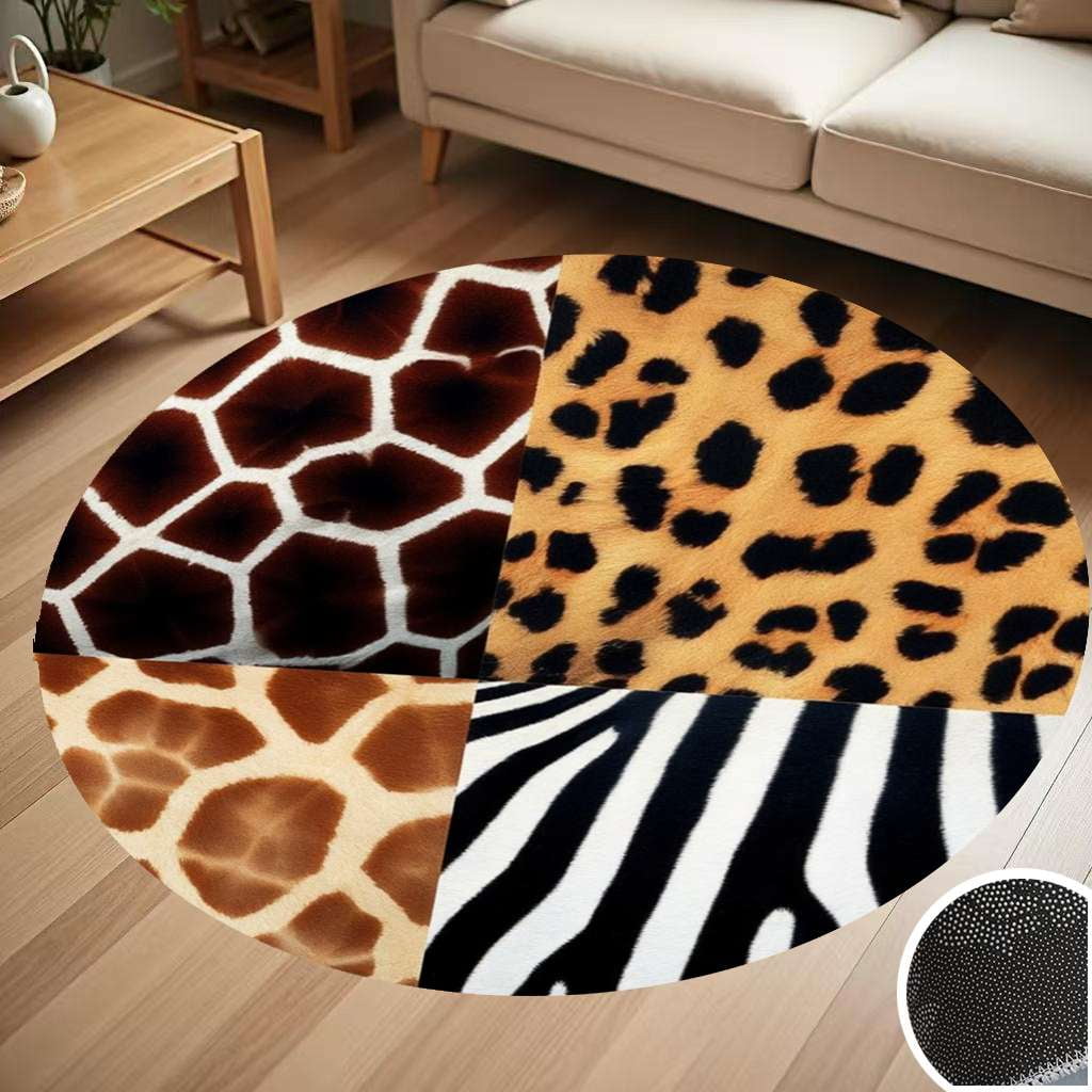 African Animal Skin Textures Collage Round Carpet Living Room Bedroom ...