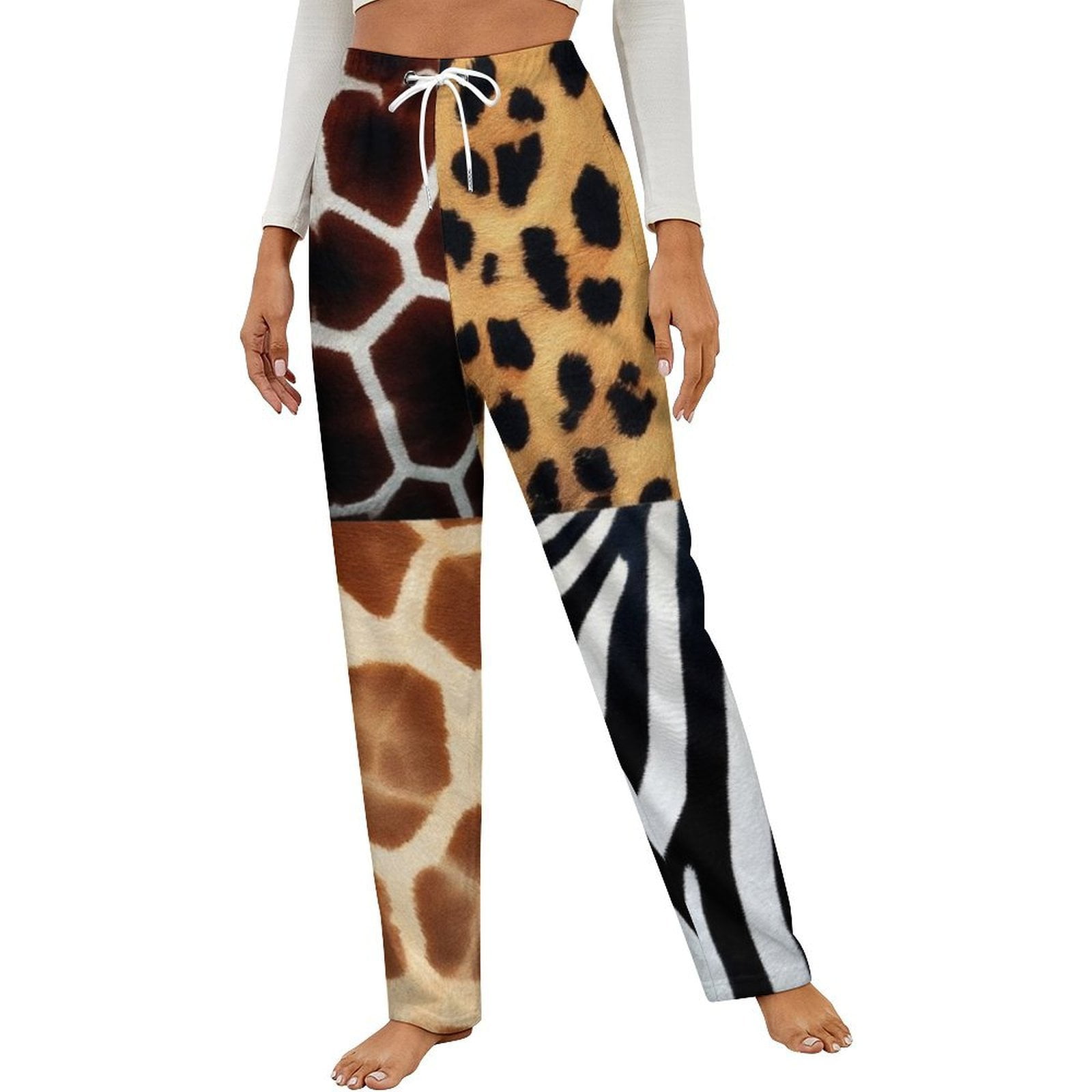 African Animal Skin Textures Collage Winter Female Pants Flannel High ...