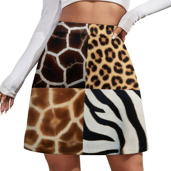 African Animal Skin Textures Collage Women's High Waist Skirt Stretchy ...