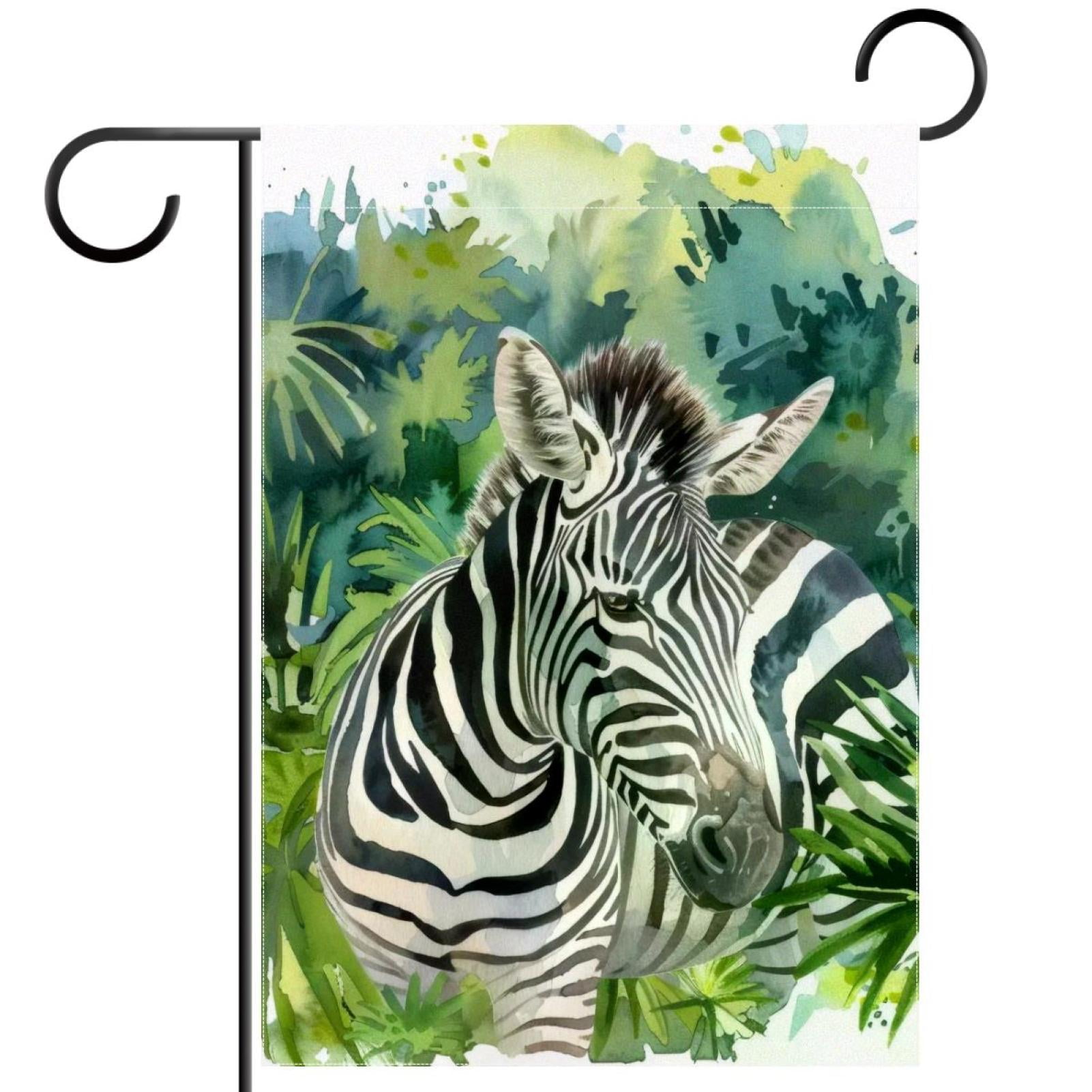 African Animal Zebra Landscape Green Trees Welcome Garden Flags, 12 x ...