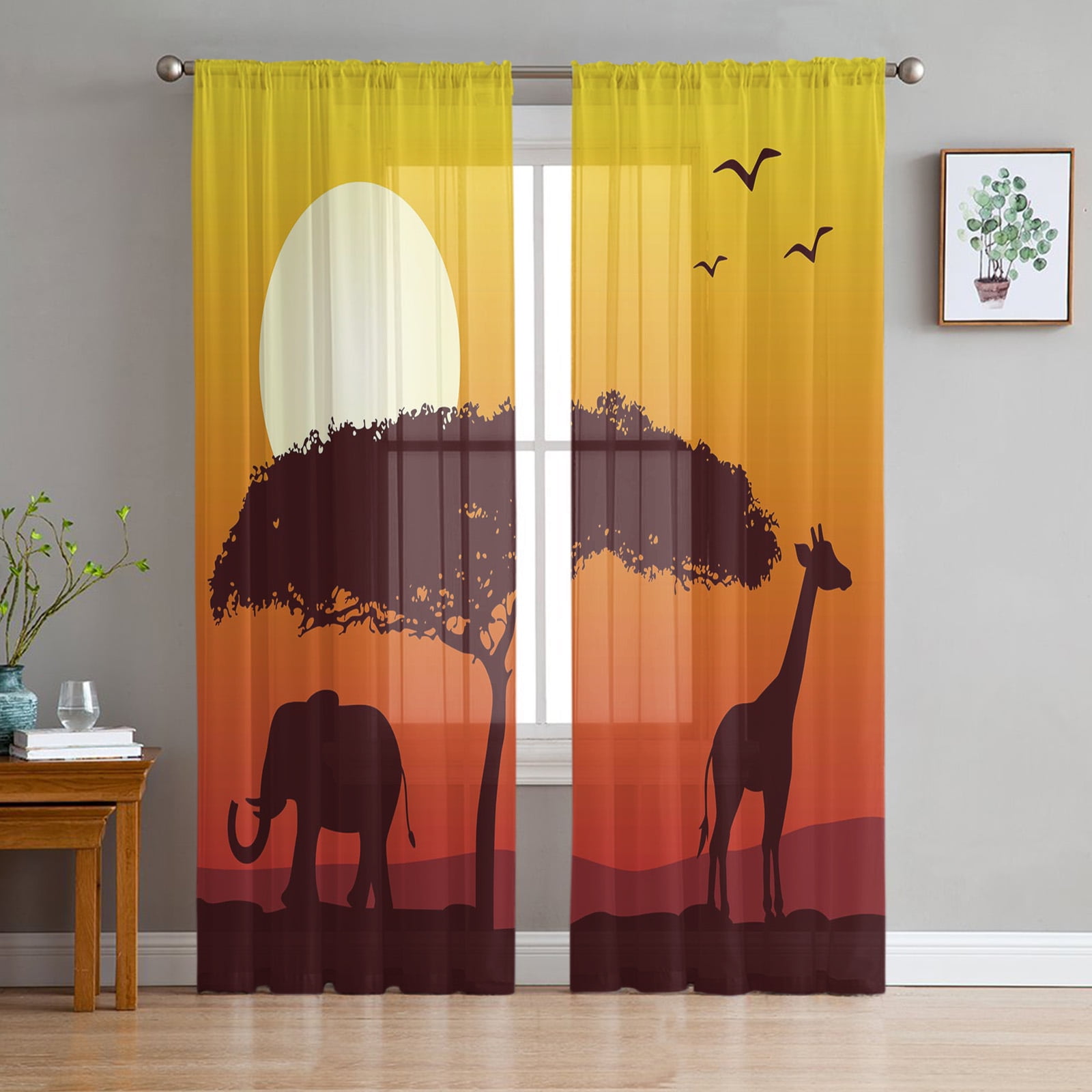 African Animals In The Savannah Sheer Curtains For Living Room Window ...