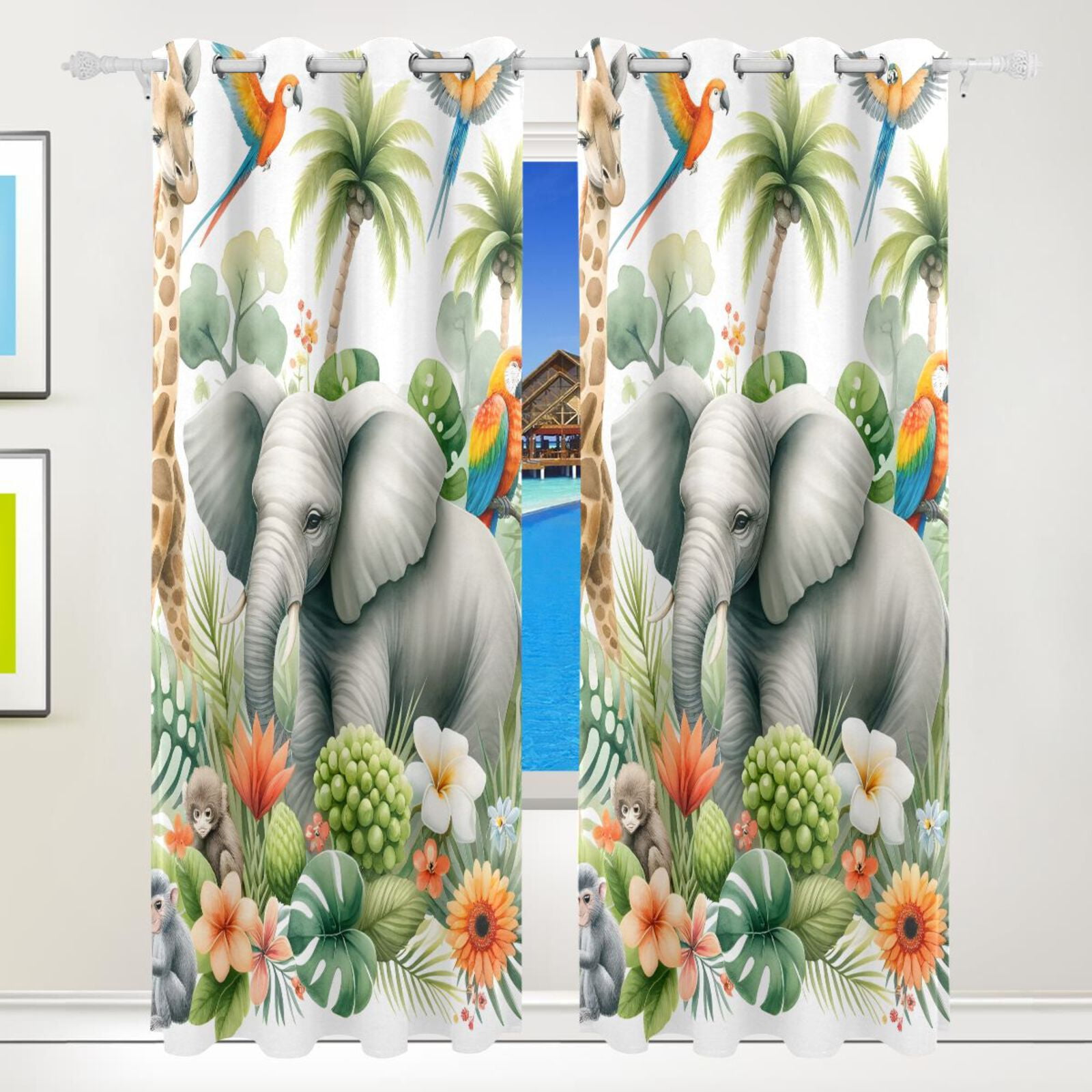 African Animals Leaves Curtains Black Out 72 Inch Length Curtains for ...