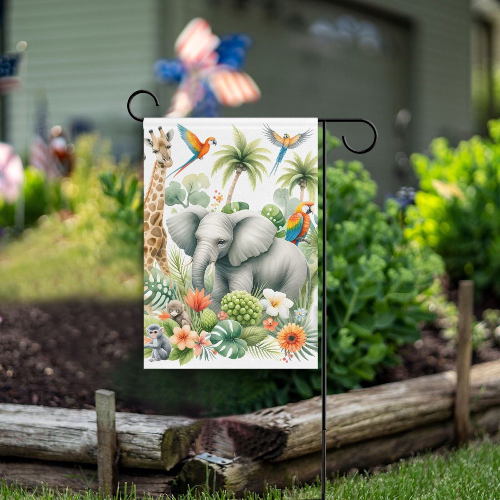 African Animals Leaves Garden Flag Double Sided Outdoor Banners for ...