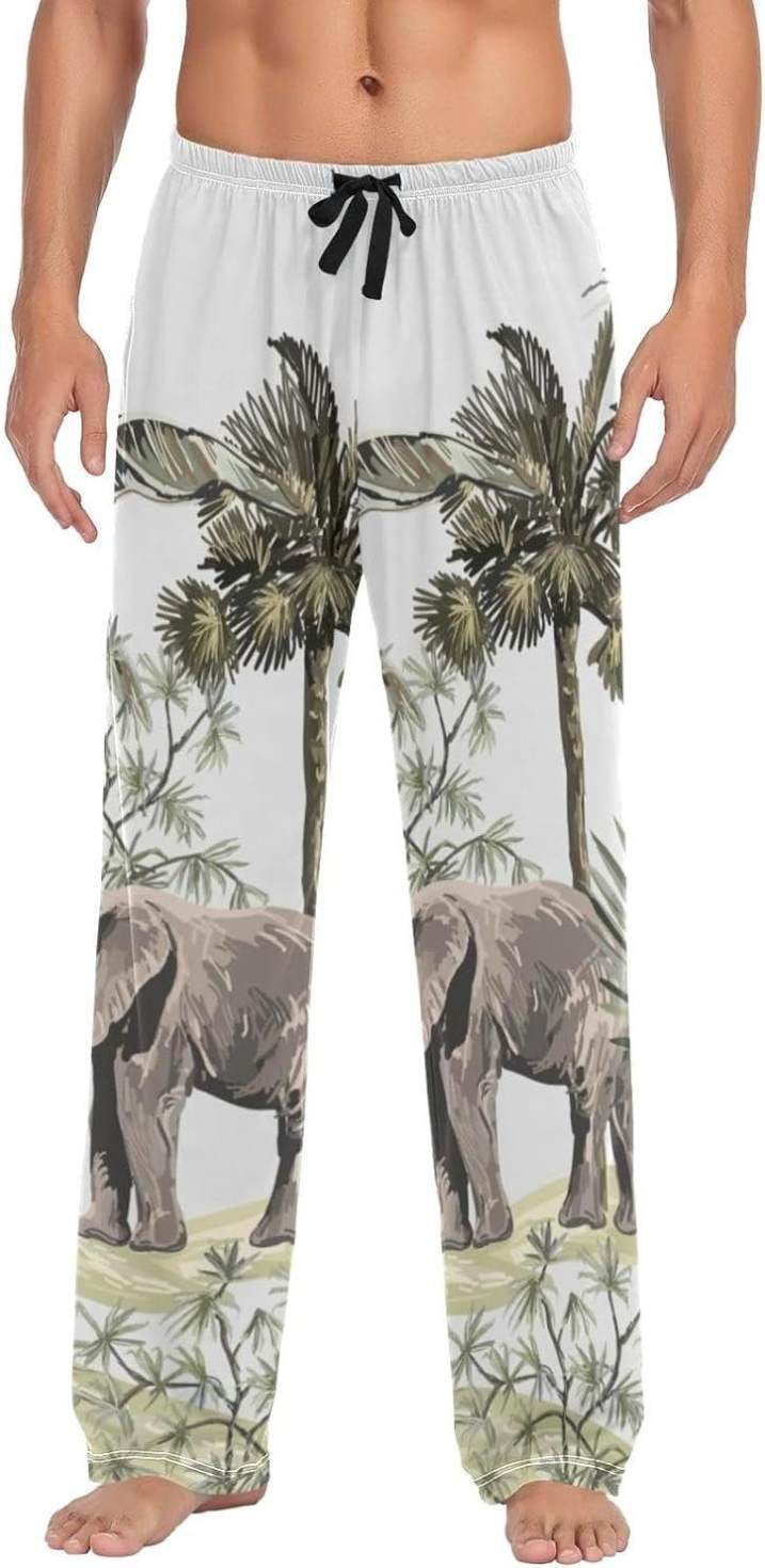 African Animals Palm Tree Ghost Pajama Pants, Men's Lounge Pants Light ...