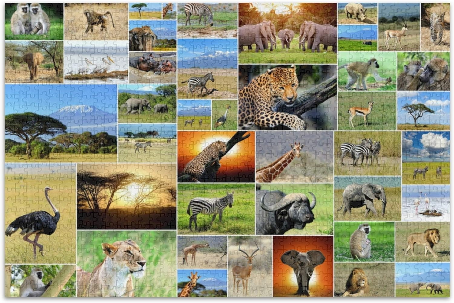 African Animals Safari Collages Jigsaw Puzzle 500 Pieces Wooden Jigsaw ...
