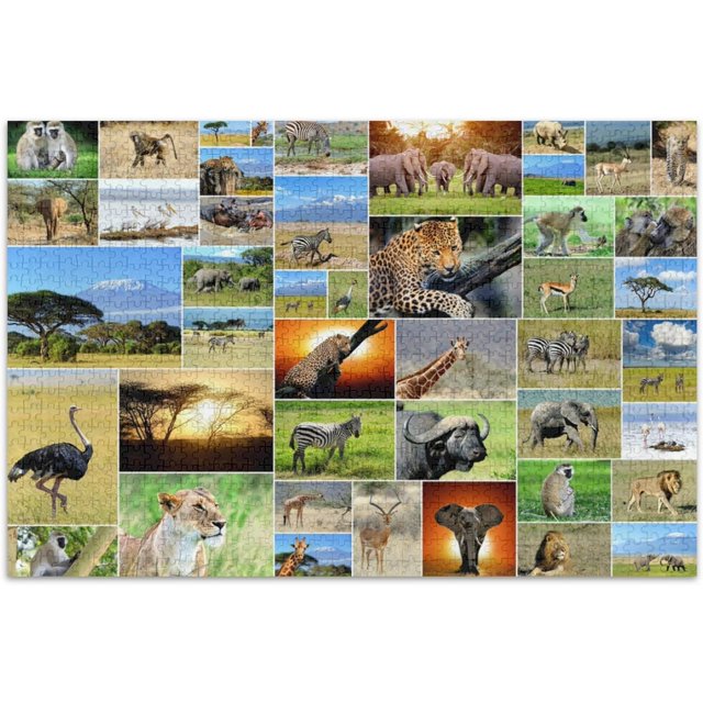 African Animals Safari Collages Jigsaw Puzzle 500 Pieces Wooden Jigsaw ...