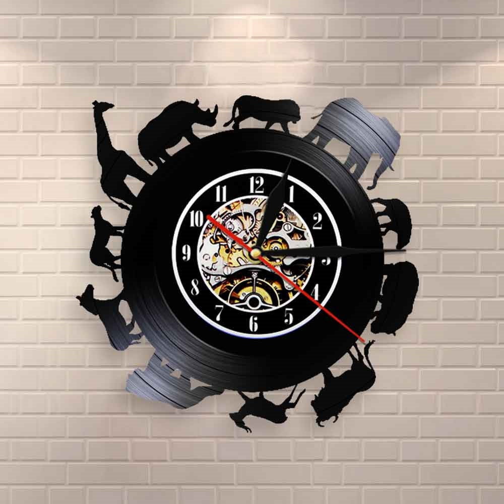 African Animals Vinyl Record Wall Clock Contemporary Home Wall Art ...