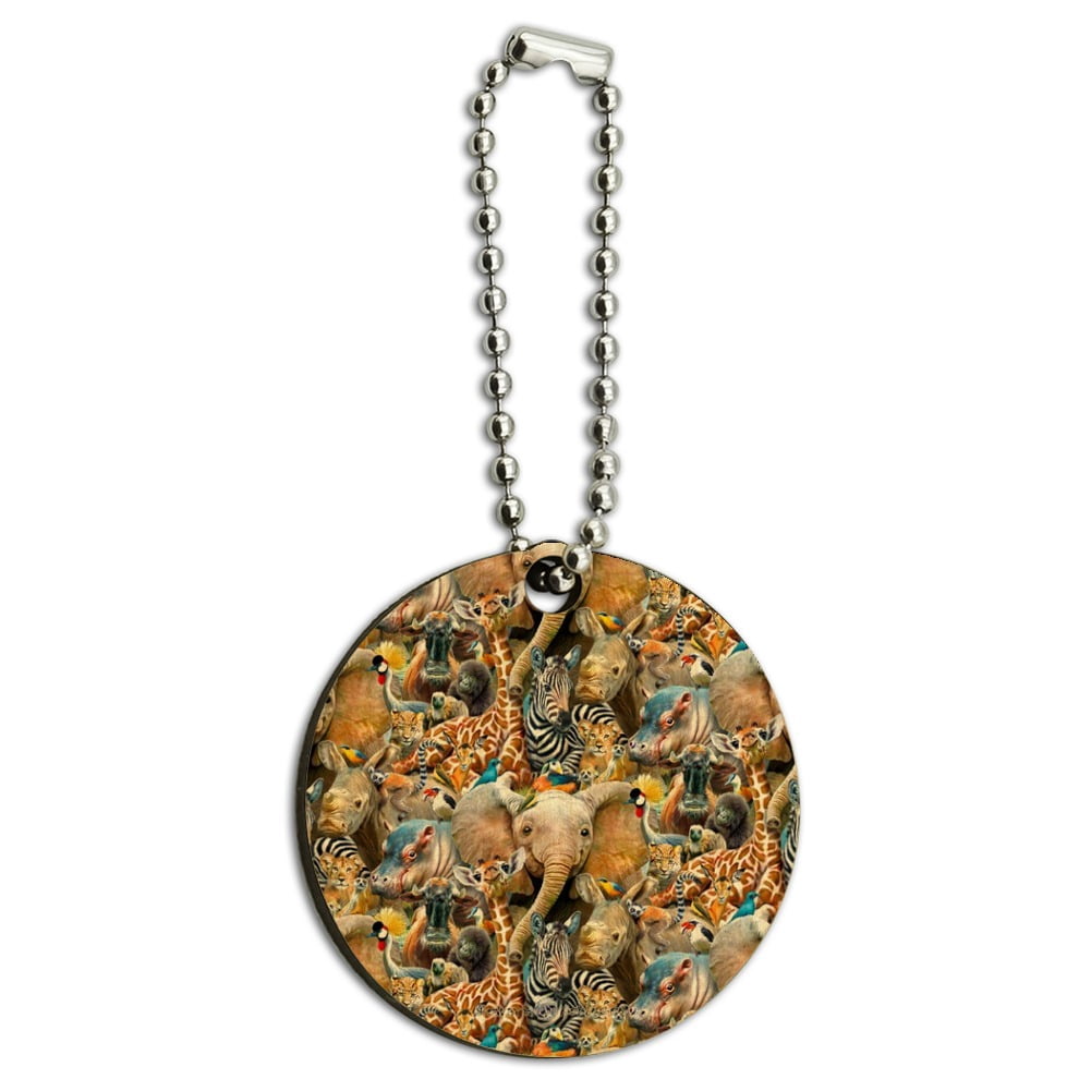 African Animals Zebra Giraffe Elephant Pattern Wood Wooden Round ...