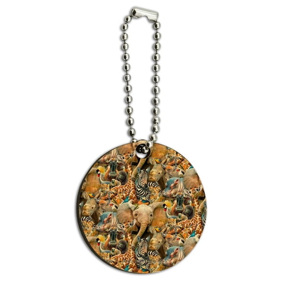 African Animals Zebra Giraffe Elephant Pattern Wood Wooden Round ...