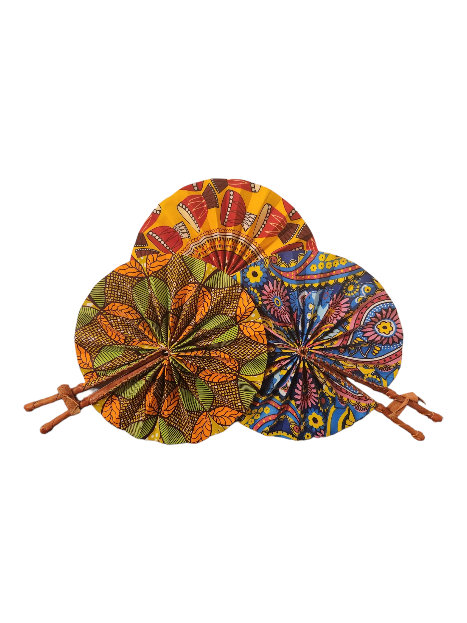 African/Ankara Printed Fabric Foldable Hand Fan-Set of 3 Assorted Fans ...
