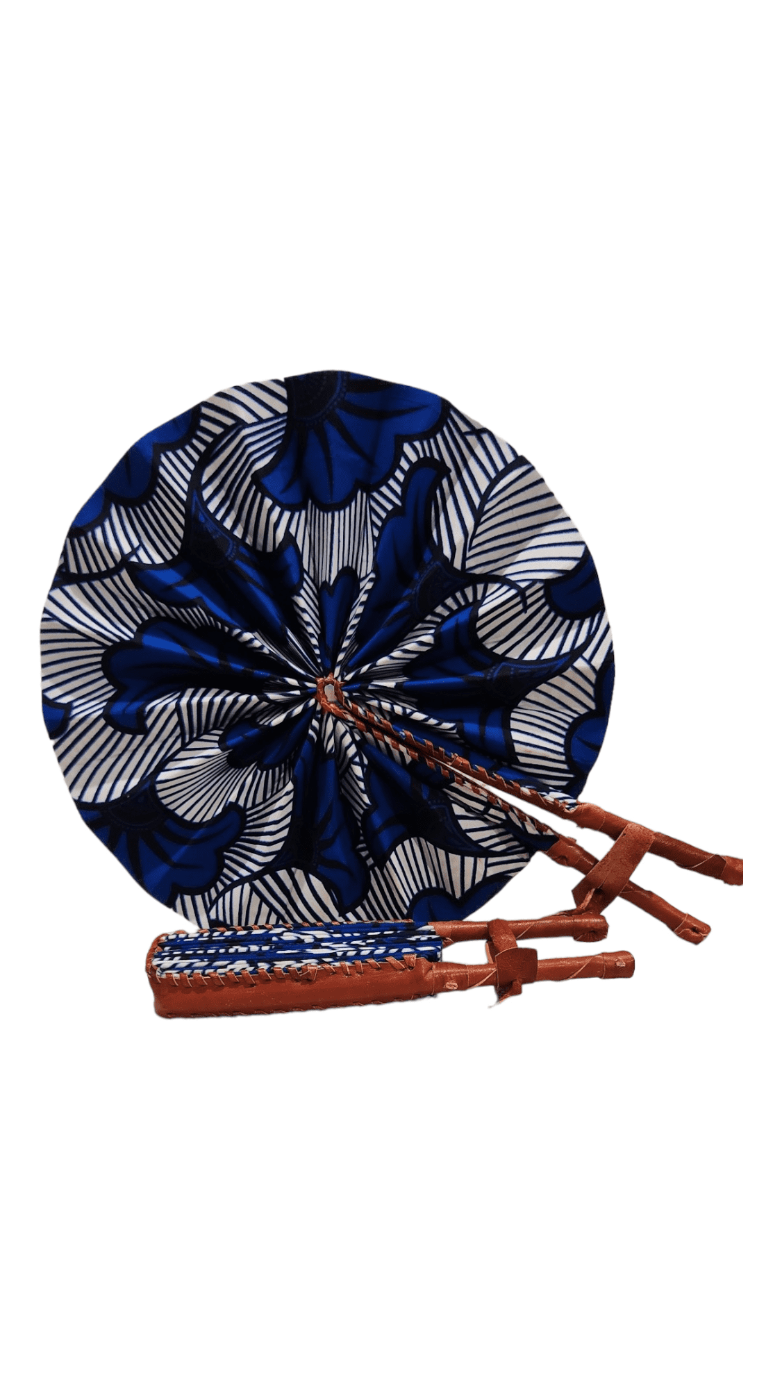 African/Ankara Printed Fabric Foldable Hand Fan-White Stripes with Blue ...