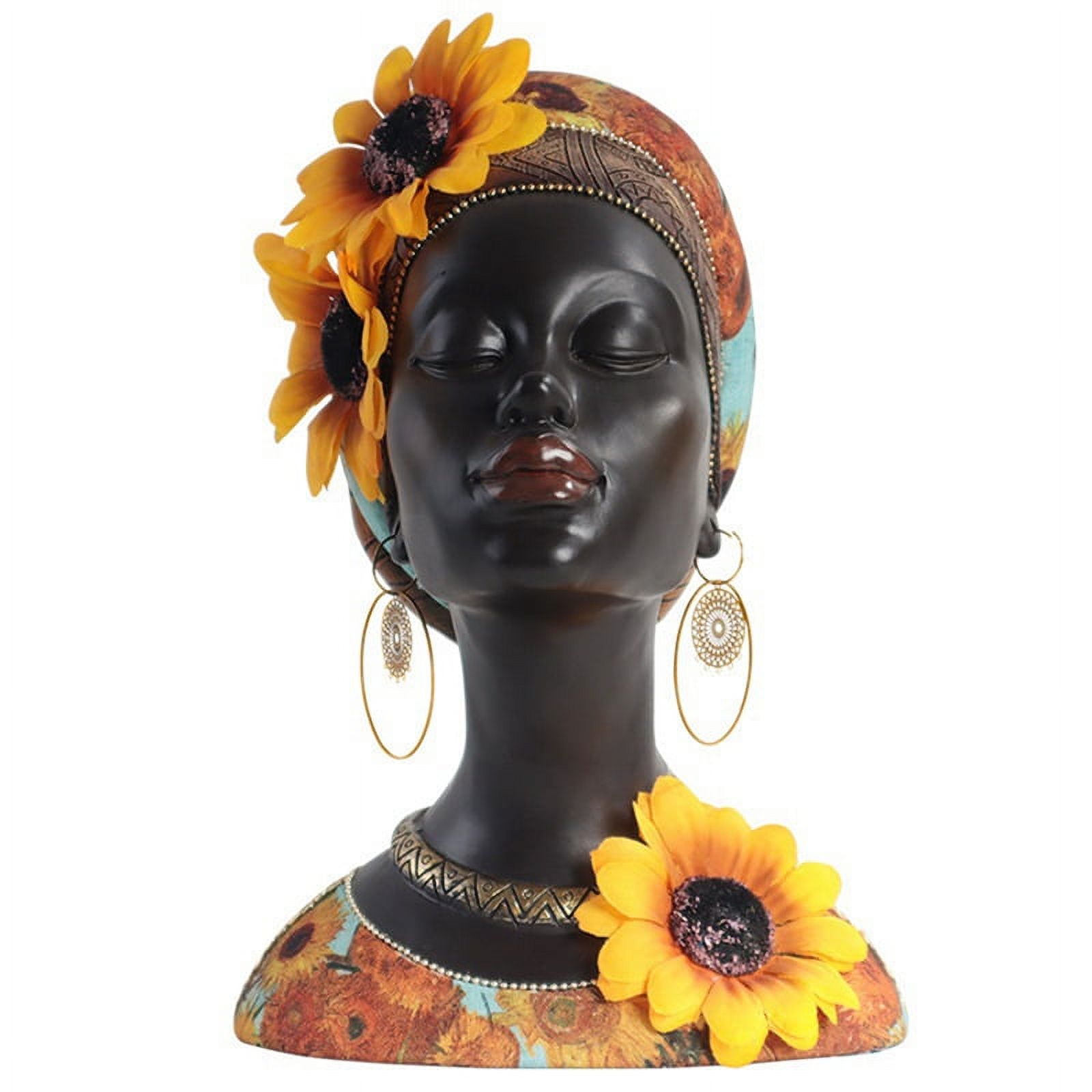 African Art Bust Statue, Home Decor African Sunflower Girl Figurines ...