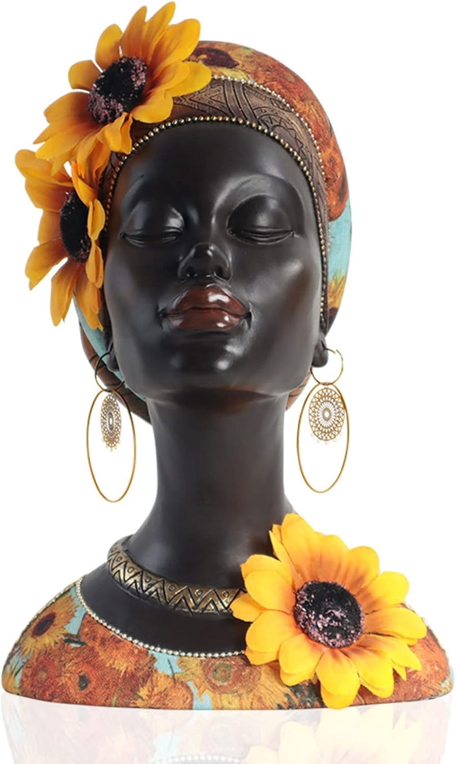 African Art Bust Statue: Home Decor African Sunflower Girl Figurines ...