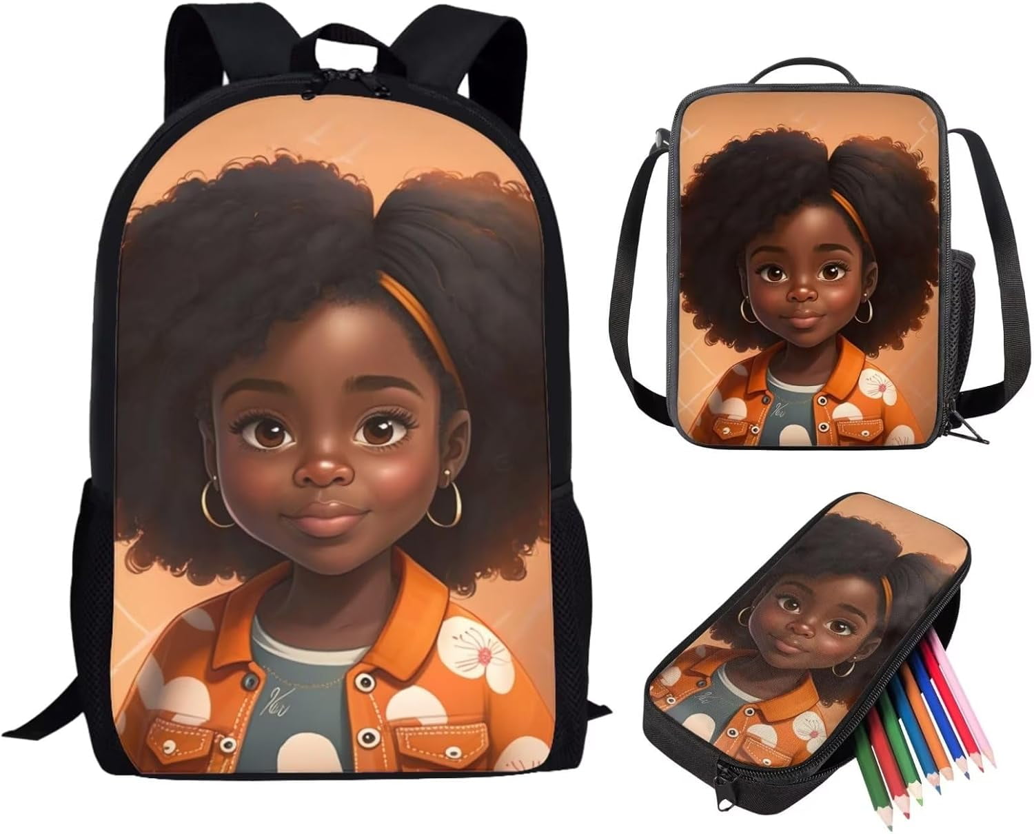 African Backpack and Lunch Box Set Elementary Bag American Afro Book Bags for 2Nd/3Rd/4Th/5Th ...