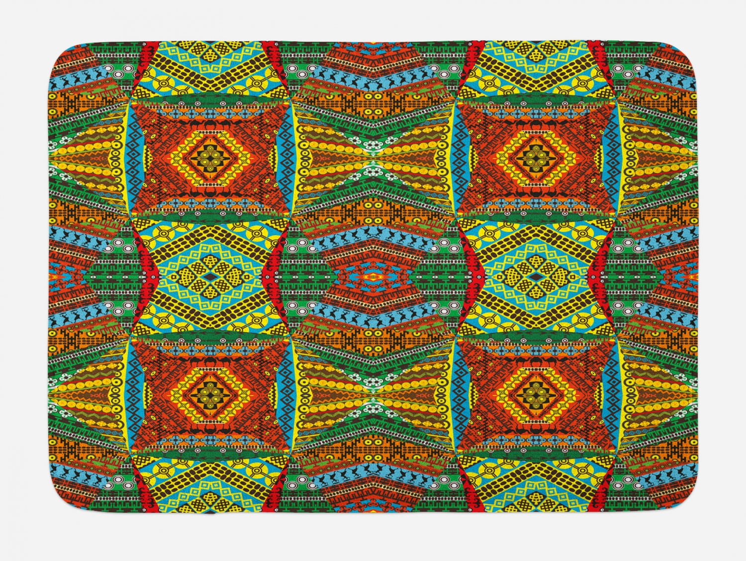 African Bath Mat, Collage of Ethnic Native Motifs Ancient Art ...