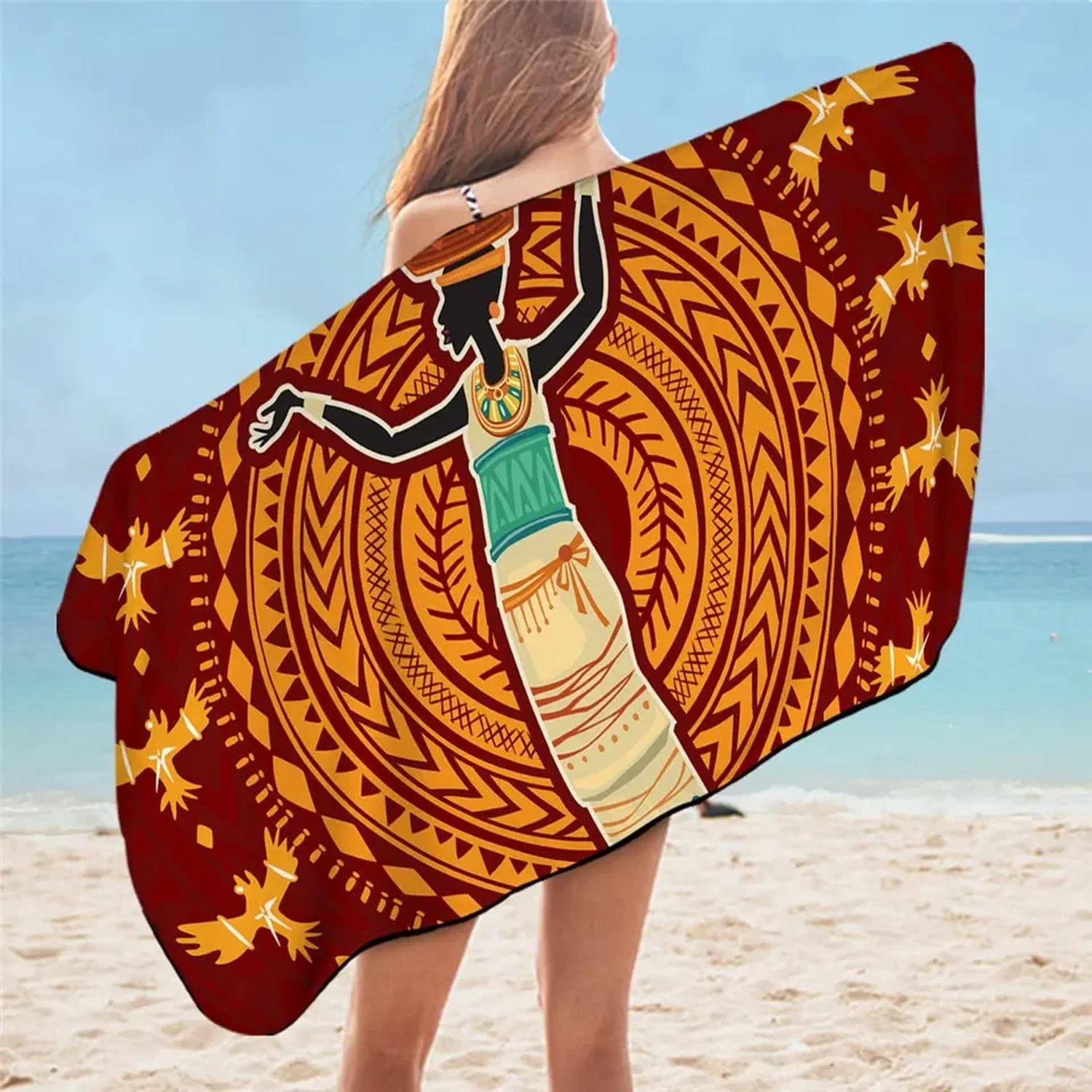 African Beach Towel Woman Bathroom Towel Desert Geometric Sunblock Wrap ...
