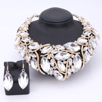 Women Gold Plated Rhinestone Crystal Pendant Necklace Earring Bridal ...