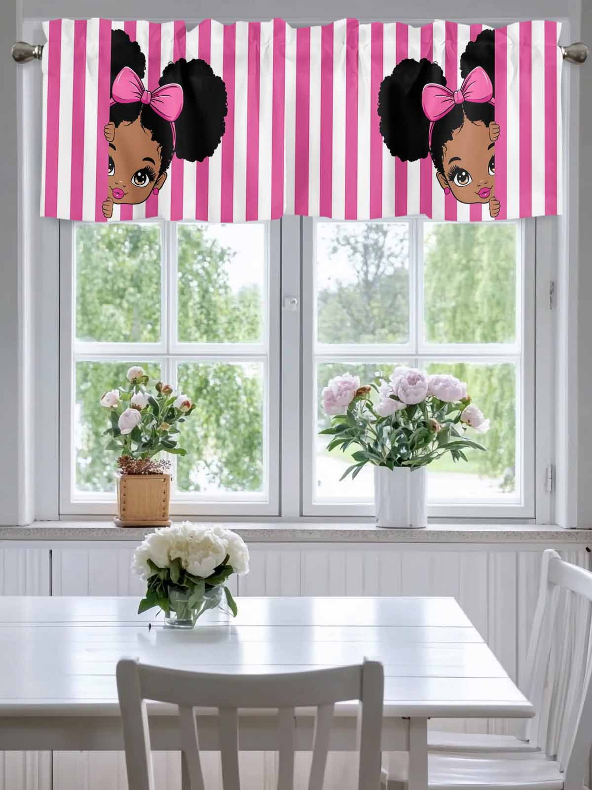 African Black Girl Peeking Valances for Windows,Kitchen Valance Rod ...